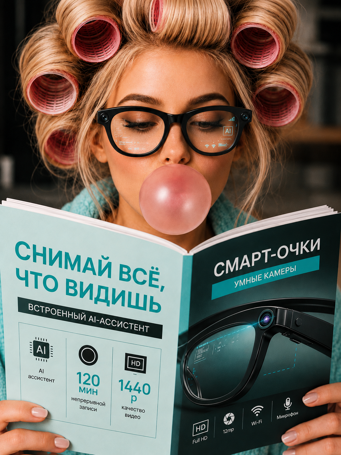 Умные смарт очки с камерой HD 1440p и искусственным интеллектом
