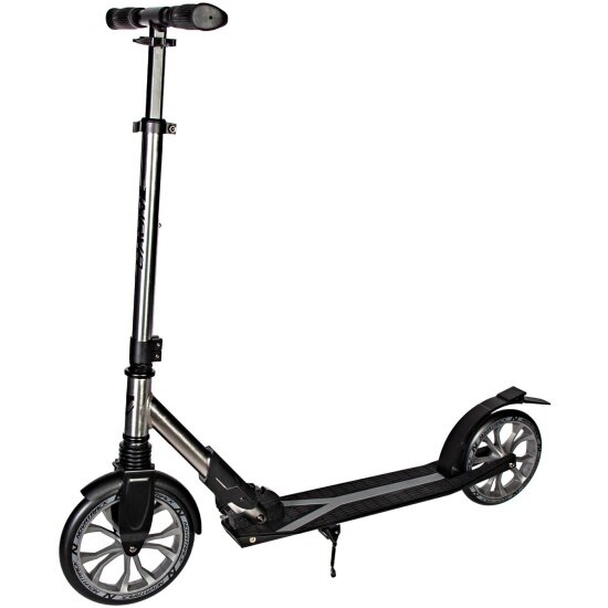 Самокат для детей Novatrack DEFT PRO алюм, амортизатор, колеса 230*200 мм PU, эргономичный Y-руль с фиксатором складных рукоятей, серый