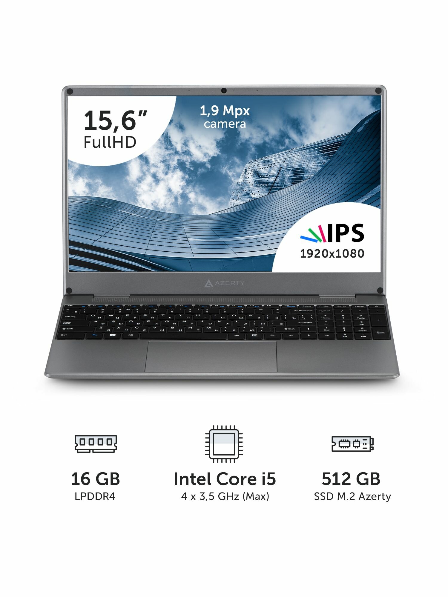 Ноутбук Azerty RBI-4510 (15.6" IPS 1920*1080, Intel i5-1030NG7 4x1.1GHz, 16Gb LPDDR4, 512Gb SSD)