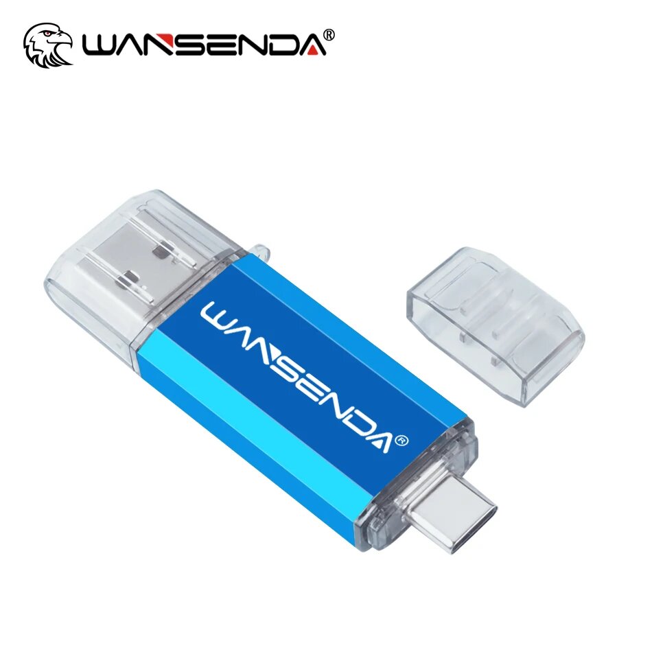 Wansenda USB 3.0 и Type-C флешка 16/32/64/128/256/512 ГБ 32 ГБ, Синий