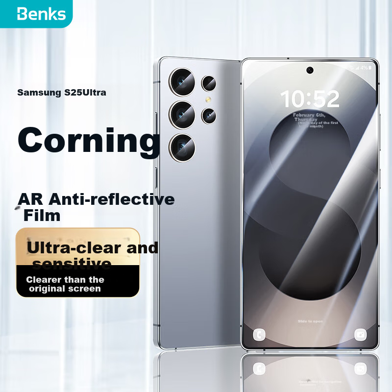 Benks (Benks) Anti-glare Tempered Glass Screen Protector for Samsung S25 Ultra with Corning AR Coating, High Definition Anti-reflective Eye Protection Film, Full Coverage Anti-fingerprint Full Glue Pr