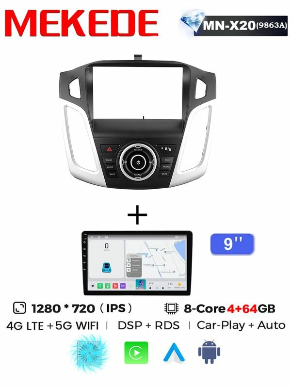 Магнитола 9" Mekede MN X20 Pro 4/64 Gb Ford Focus 3 Mk 3 2011-2019 carplay