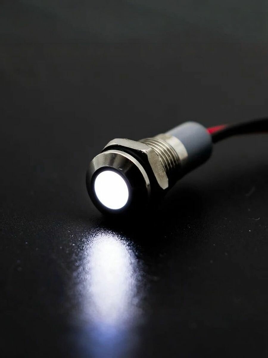 Металлический светодиодный индикатор 6 мм 12V (белый)