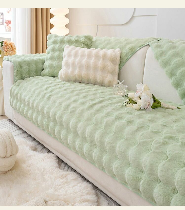 Мягкий чехол на диван, Противоскользящий/теплый/удобный, Супер толстый кроличий плюш Чехол для дивана -lj