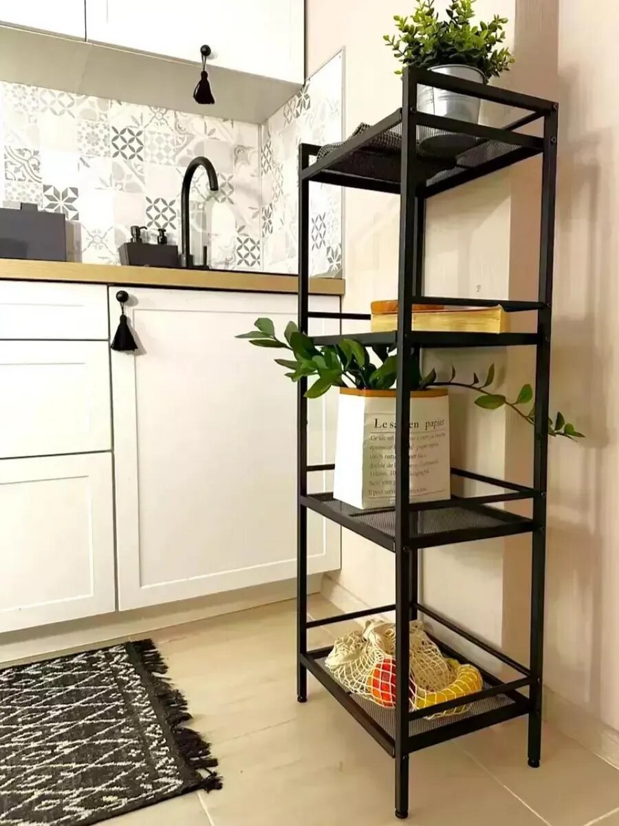Стеллаж металлический в ванную напольный для книг черный