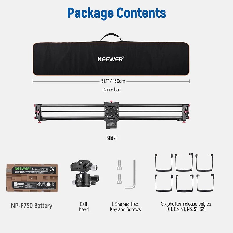 NEEWER ER1-80/ER1-120 Моторизованный слайдер для камеры ER1-120 120cm
