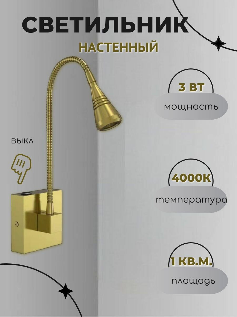 Бра на квадратном основании для спальни, гостиной, кухни Wogow Золото
