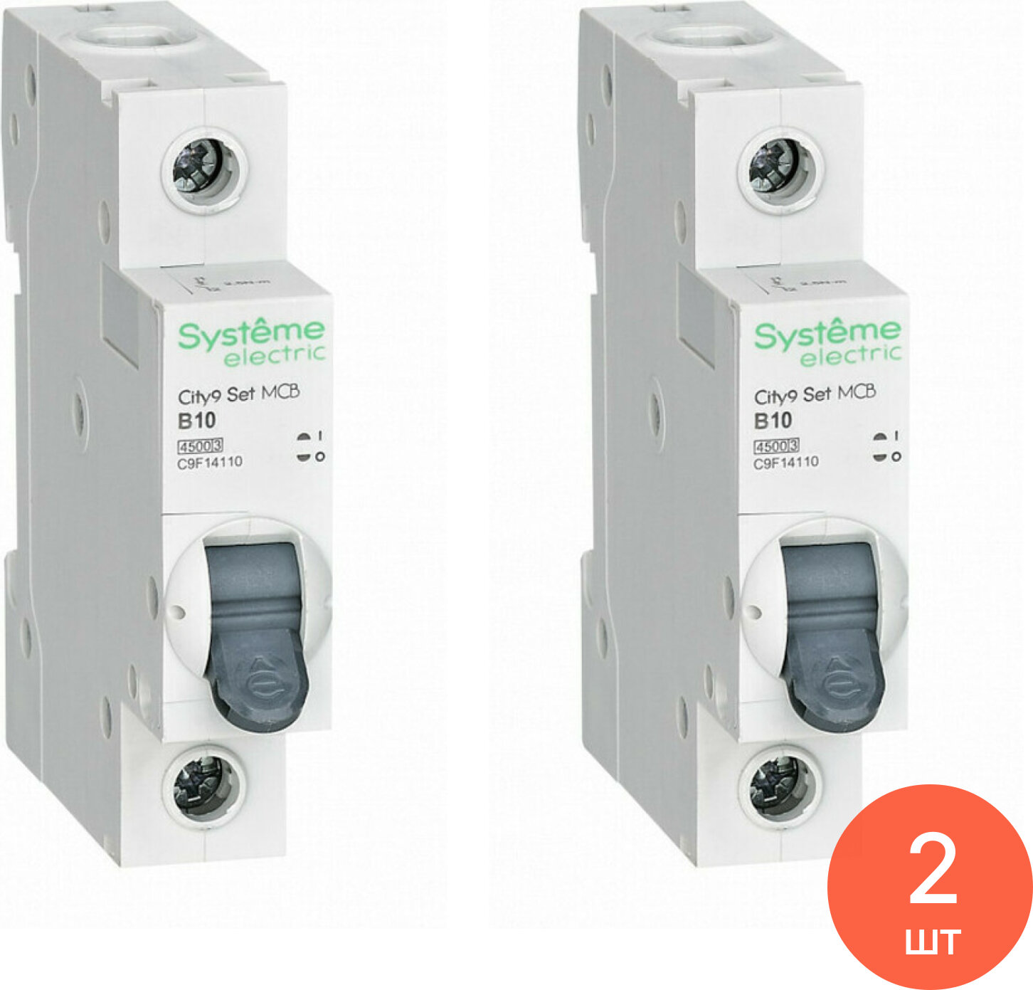 Автоматический выключатель Systeme Electric / Систем Электрик Сity9 Set, 1P 10А характеристика B, 4.5кА, C9F14110 / электроавтомат (комплект из 2 шт)
