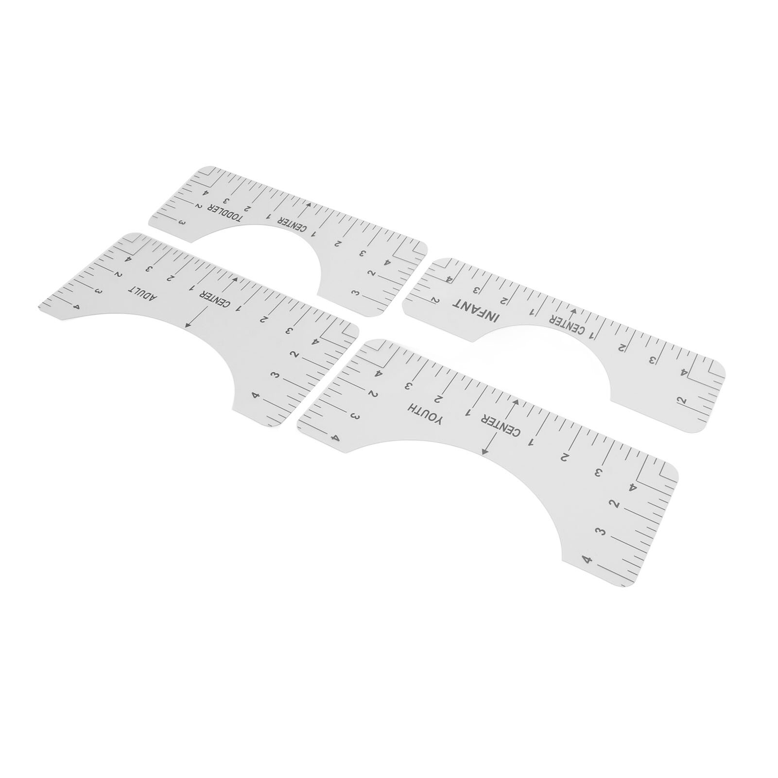 Линейки для футболок, 4 шт, для центрирования дизайнов, выравнивания винила, измерений, пластик, размеры 7,2×25,5 см, 9,5×25,5 см, 11×25,5 см, 12,5×25,5 см, многоразовые