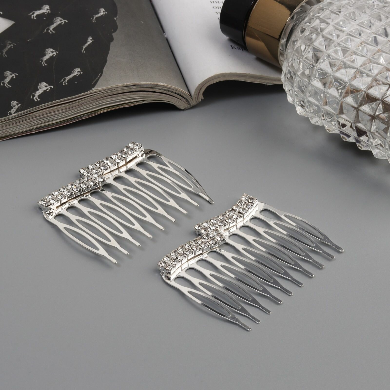 Гребень для волос "Медея" (набор 2 шт) волны, 5х4 см, Серебристый