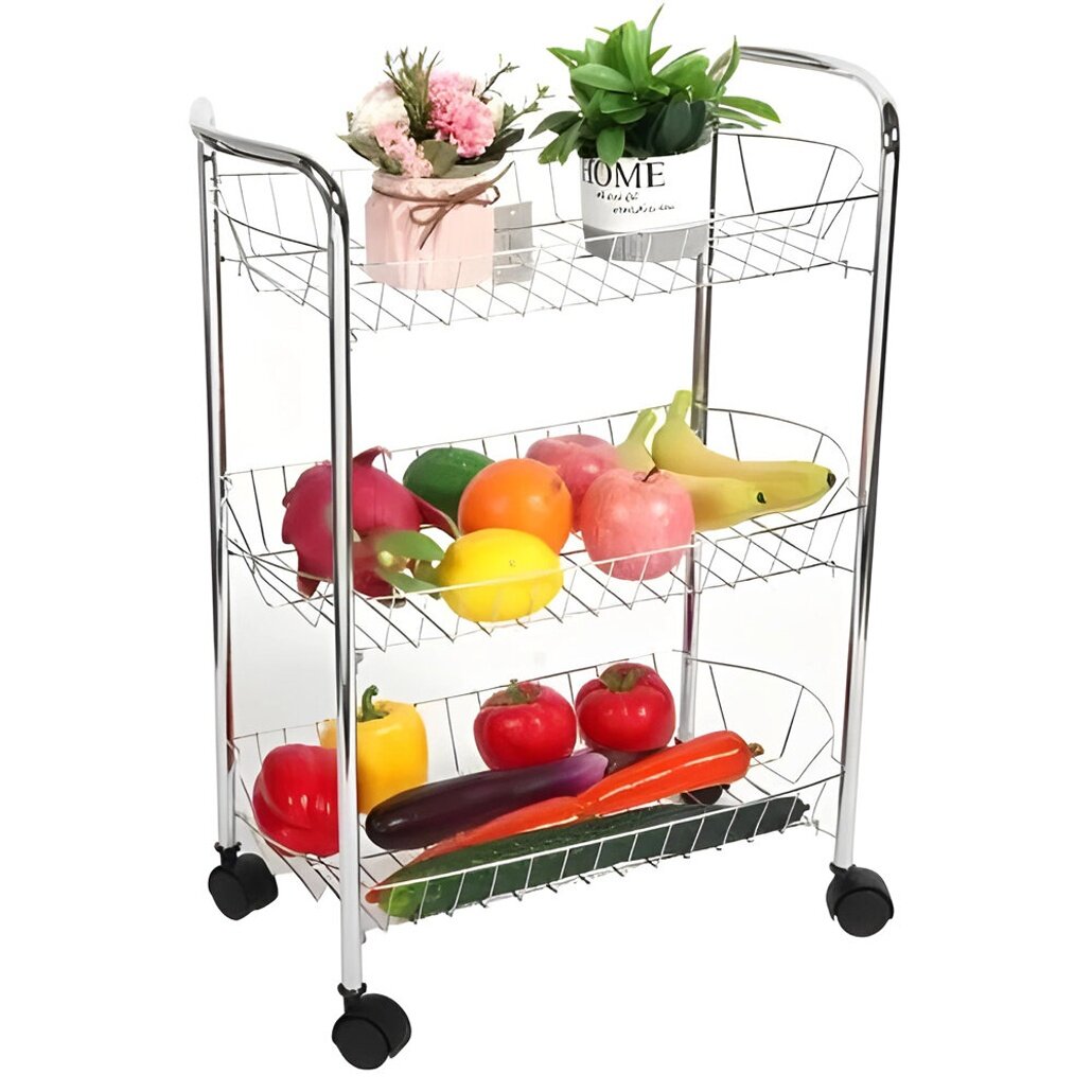 Этажерка 3-ярусная на колесах «KD93-7374», металл, сетчатые корзины, для овощей и фруктов
