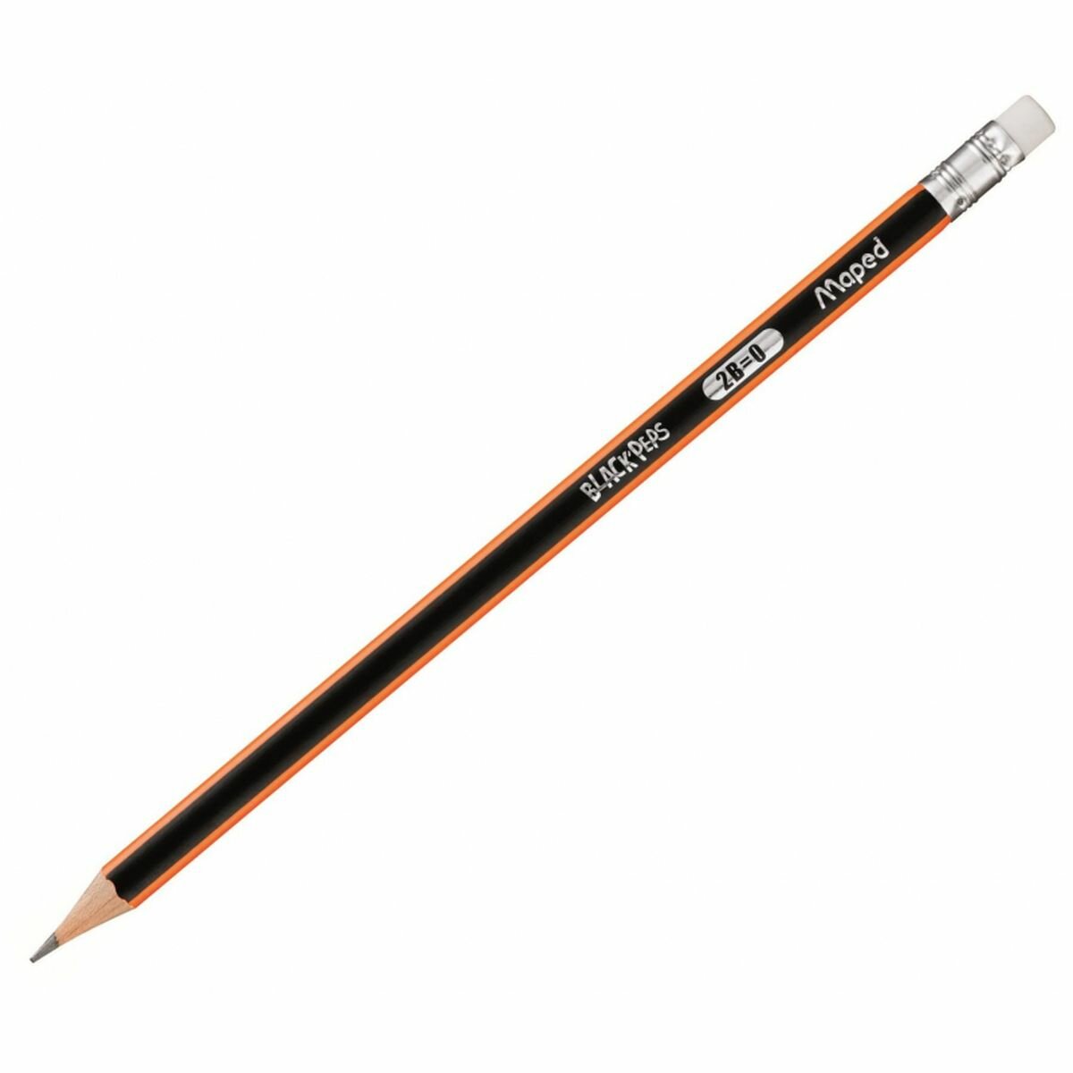 Карандаш чернографитный Maped Black'Peps (2B, трехгранный, с ластиком, заточенный) (851722), 1шт.