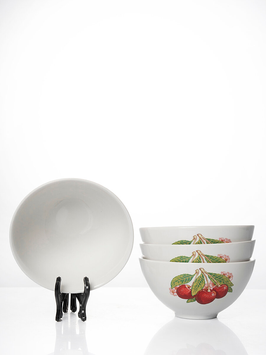 Набор фарфоровых пиал "Вишня", 550 мл, 4 шт, Дулёвский фарфоровый завод