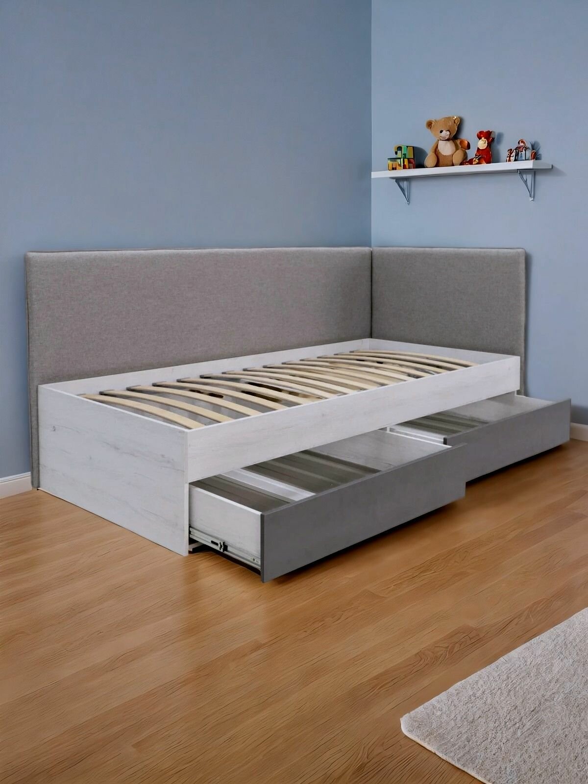 Детская кровать Нильс 3 Ивару с ящиками, с ортопедом, 206х96х90 см