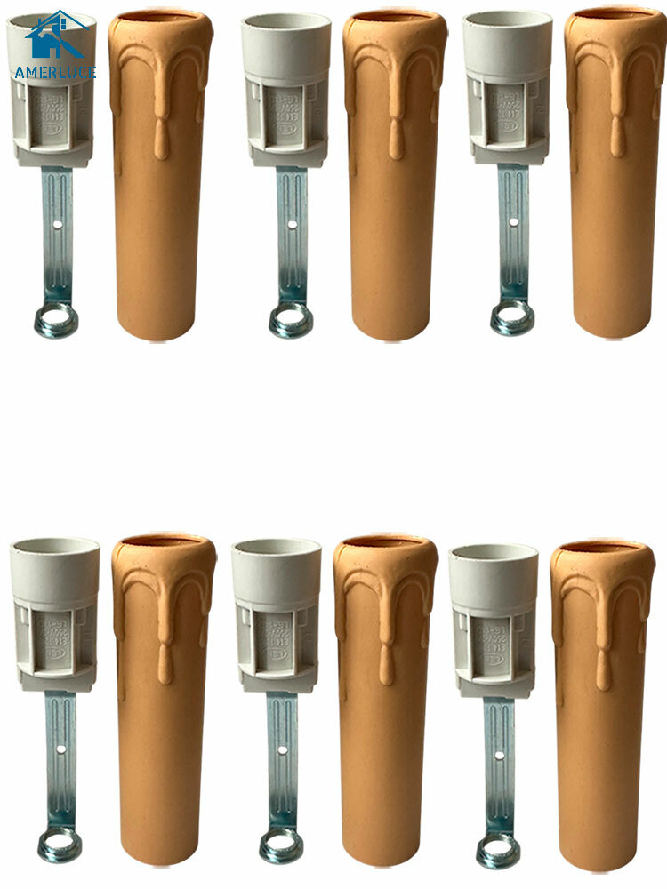 Патрон оплавленная свеча, (оплывшая свеча) Е14 для люстры в сборе, 100 мм, цвет Антик, Е14, 6 шт