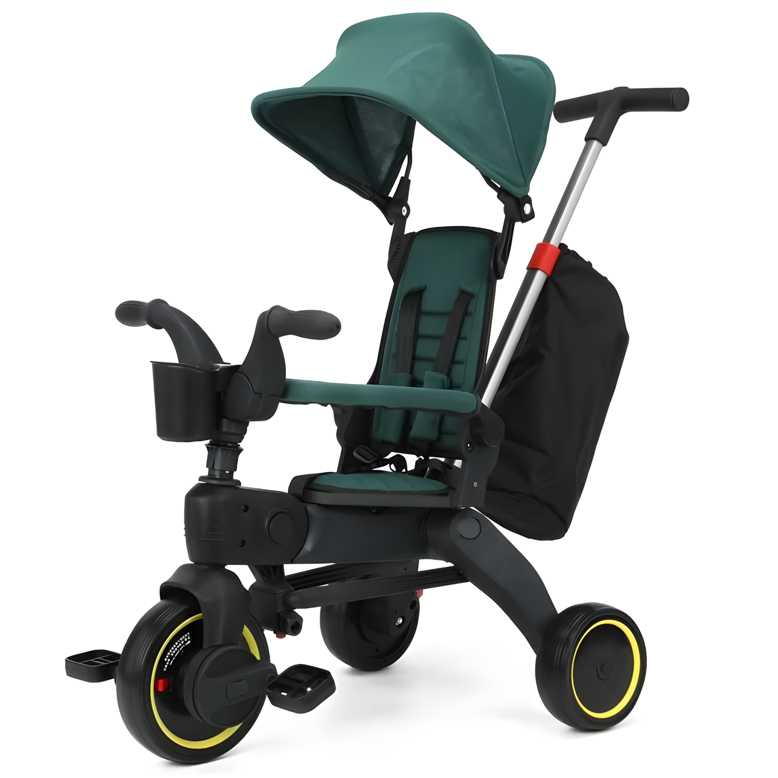 Велосипед-коляска Transformer, складной, с ручкой, до 40 кг, зеленый цвет