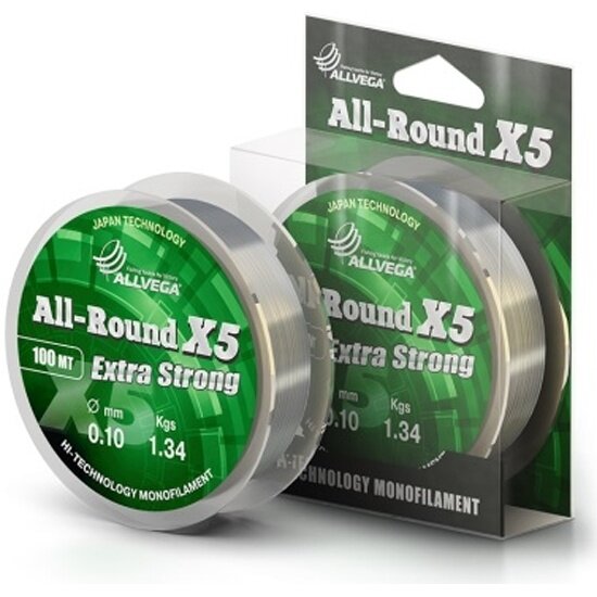 Леска ALLVEGA "ALL-ROUND X5" 0.22мм (100м) (6,15кг) (прозрачная)