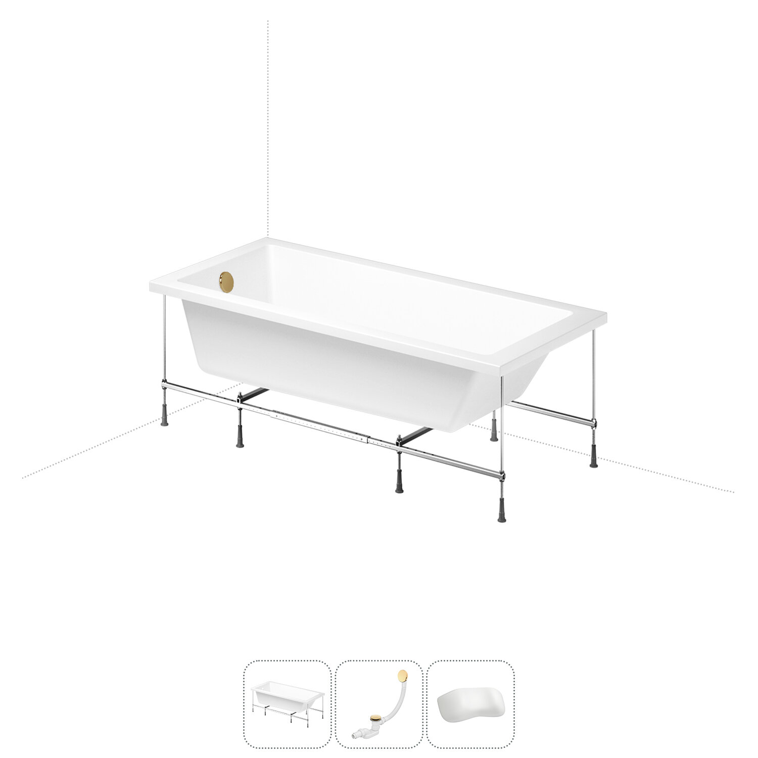 Акриловая ванна 170x80 с каркасом Lavinia Boho Catani 20220916R в наборе 4 в 1: угловая ванна акриловая 170 x 80 см (левый разворот), каркас, слив-перелив, подголовник