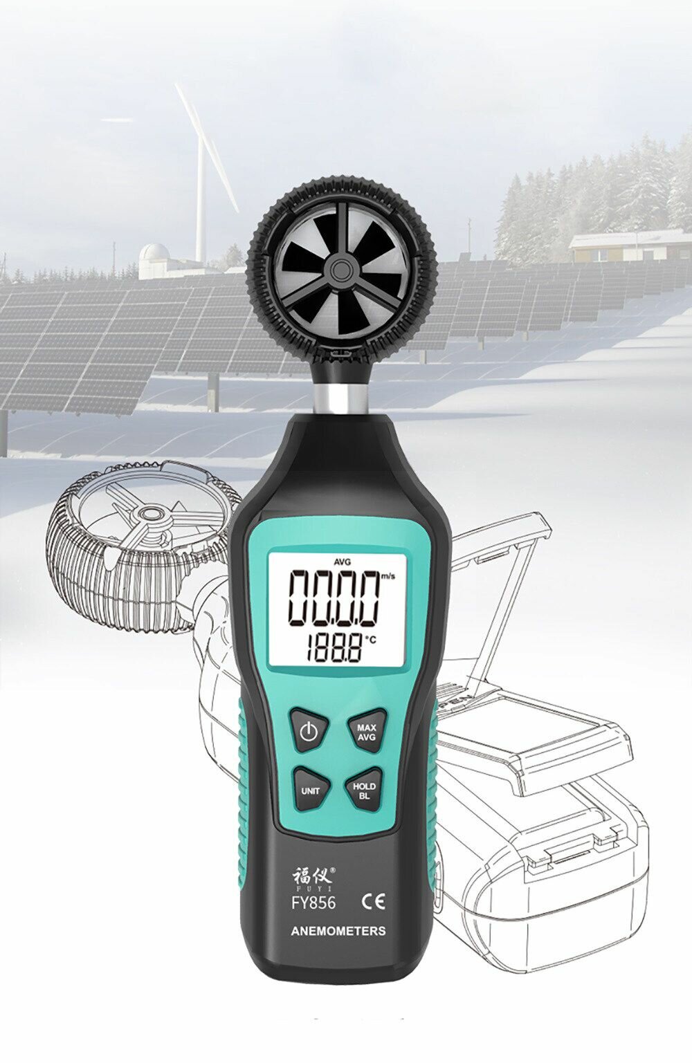 FUYI цифровой анемометр термометр портативный карманный измеритель скорости ветра FY856