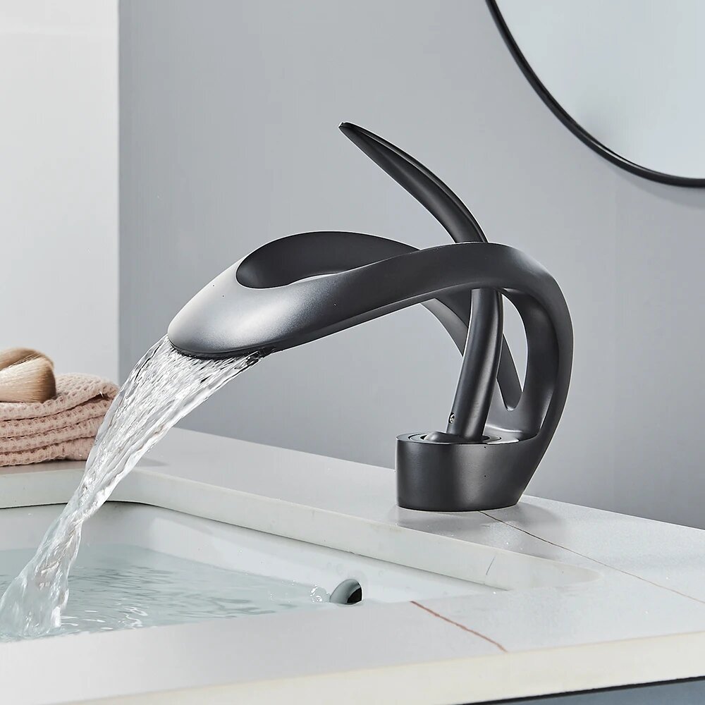 Смеситель для раковины onyzpily серый латунный однорычаточный водопад, matte black