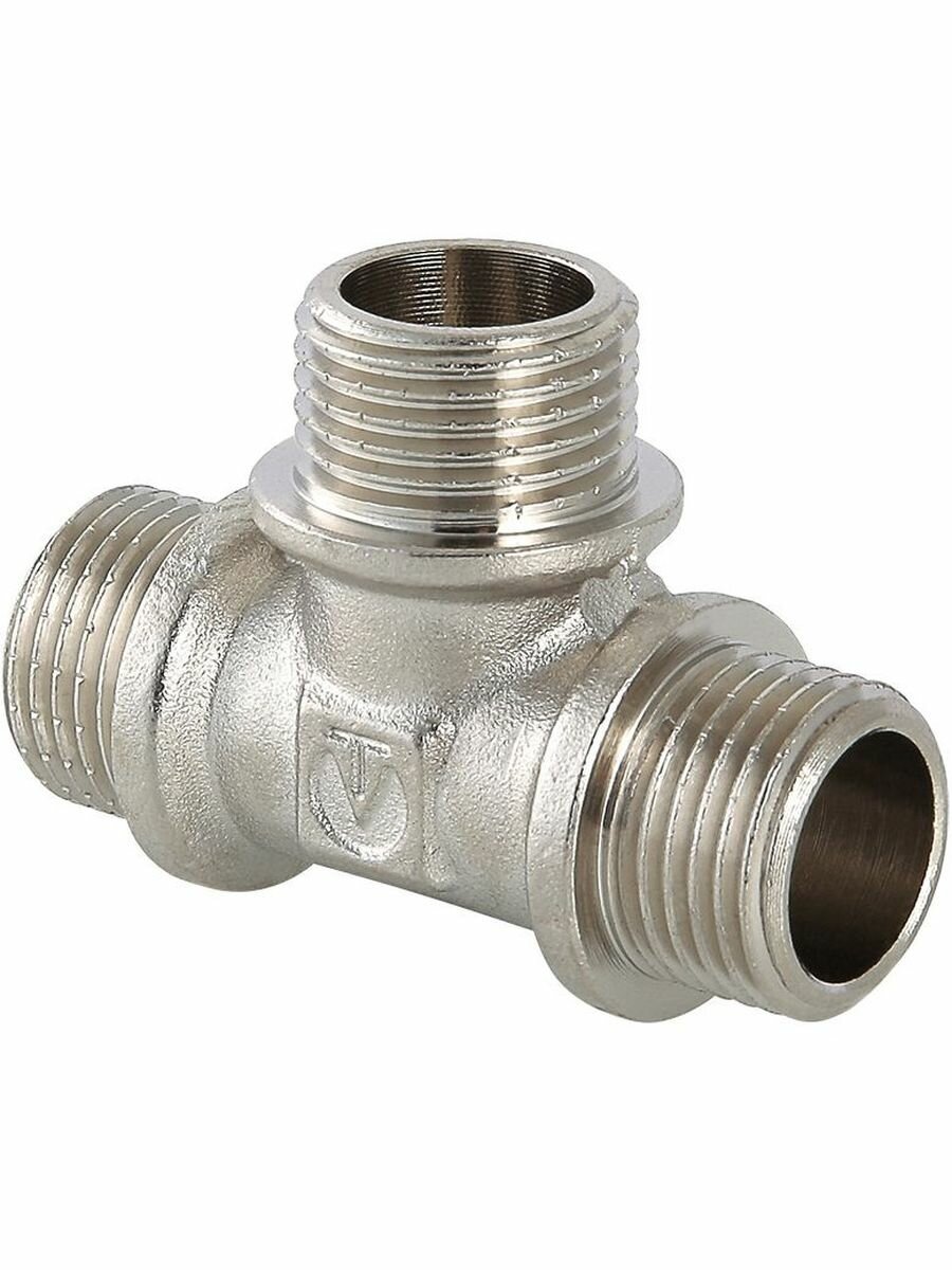 Тройник VALTEC 3/4" ННН, с/огр. наружная резьба три четверти дюйма латунь никелир, VTr.131. N.0005
