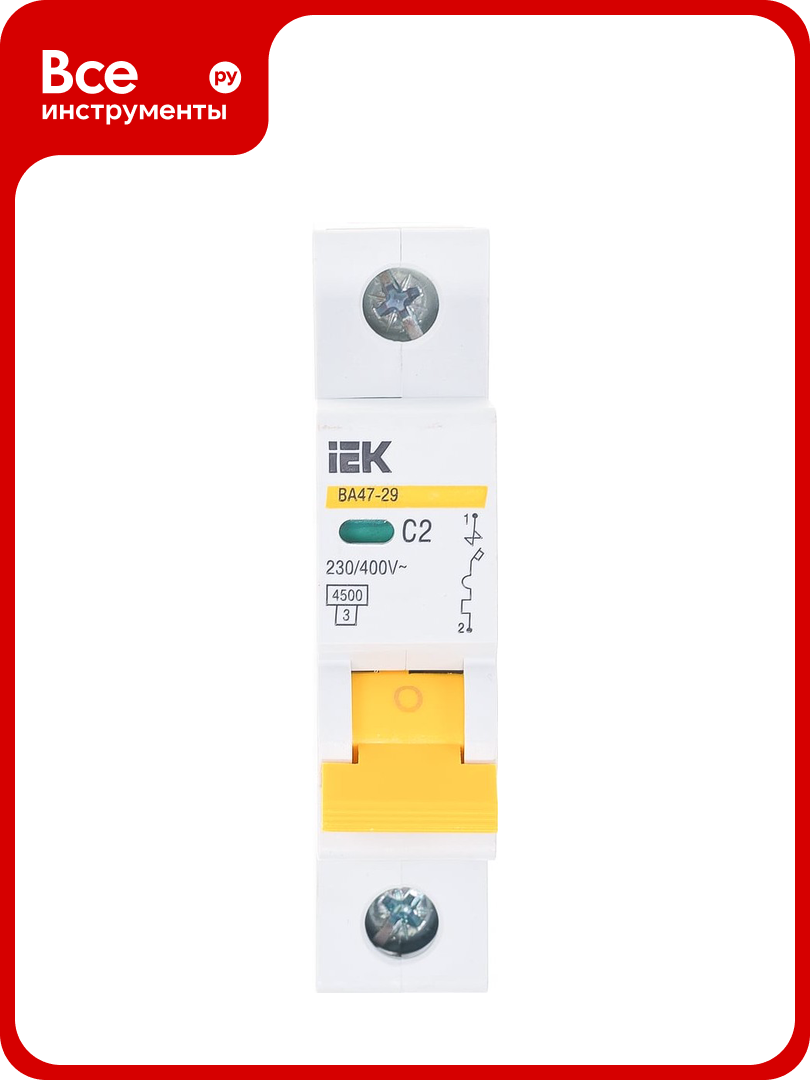 Автоматический однополюсный выключатель С ВА47‑29, модульный тип, монтаж на DIN‑рейку, корпус белого цвета