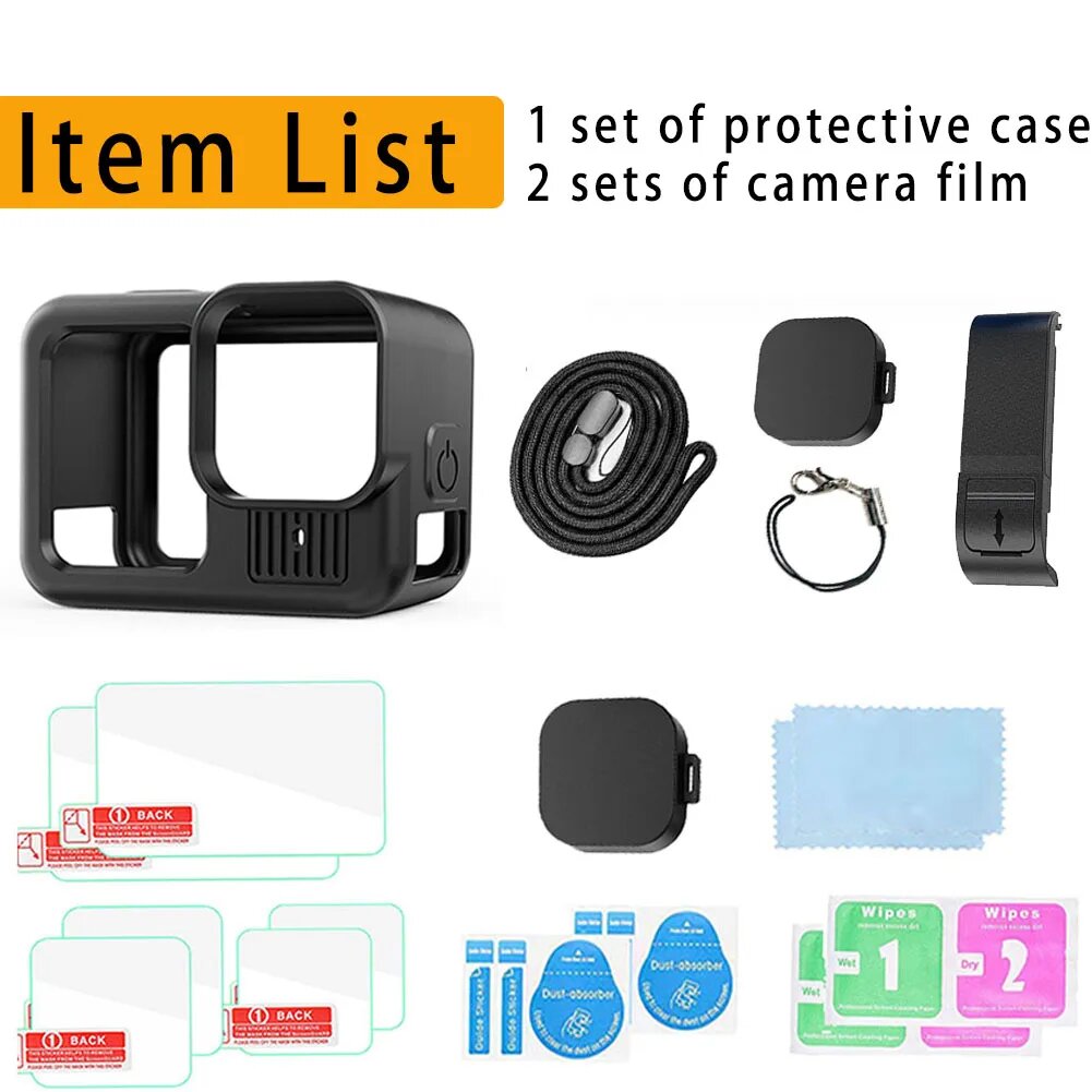 Силиконовый чехол для GoPro Hero 13, 12, 11, 10, 9, цвет черный