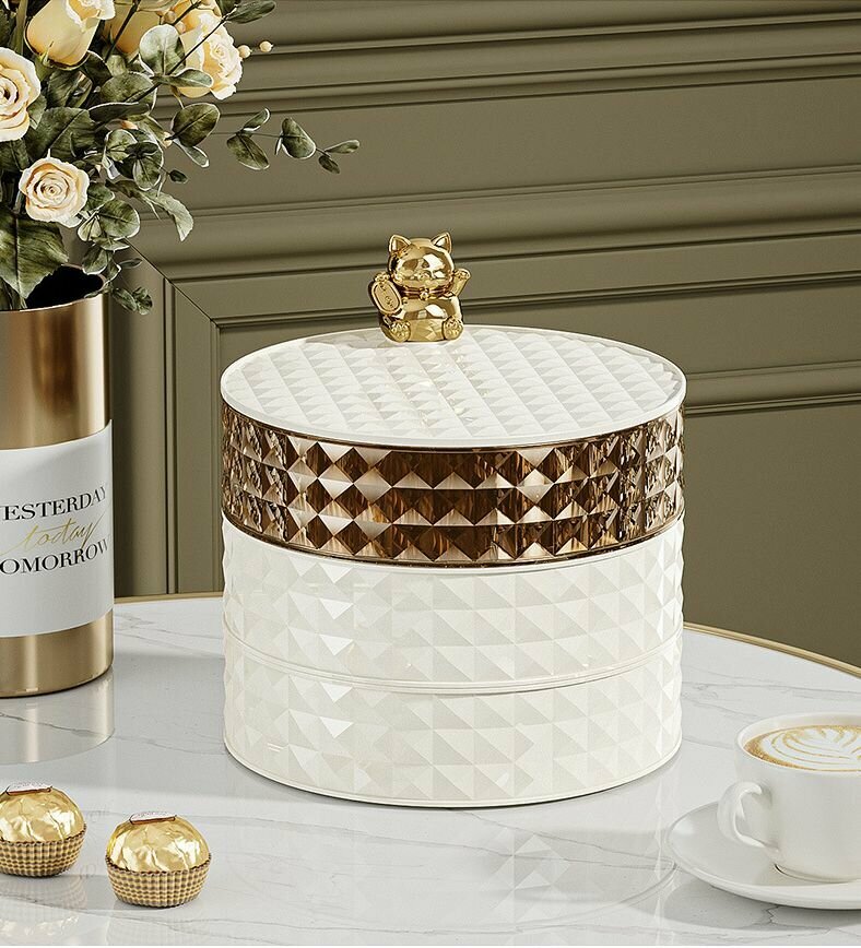 Конфетница "MyPads" RPMIKY, трехъярусная, пластик, белая/золотая