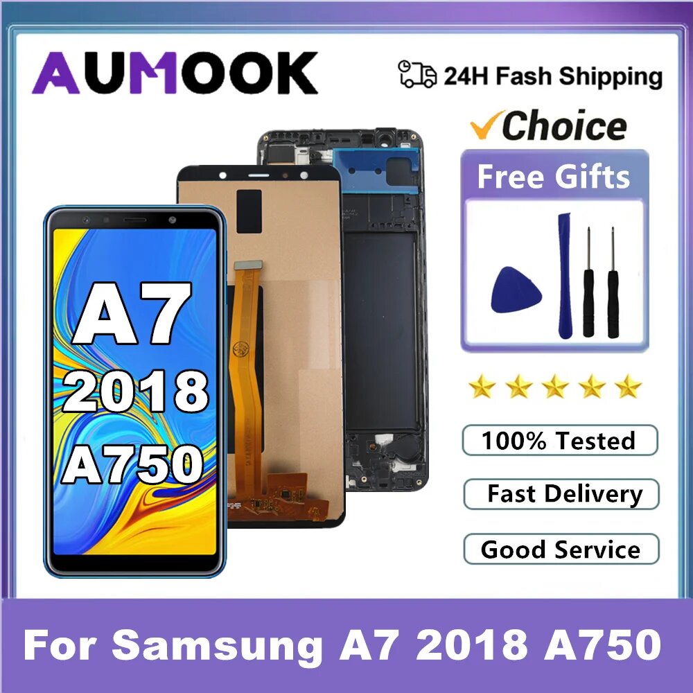 A750 AMOLED экран для Samsung Galaxy A7 2018 A750 ЖК-дисплей с цифровым преобразователем сенсорного экрана для Samsung A750F A750FN A750N ЖК-дисплей TFT NO Frame