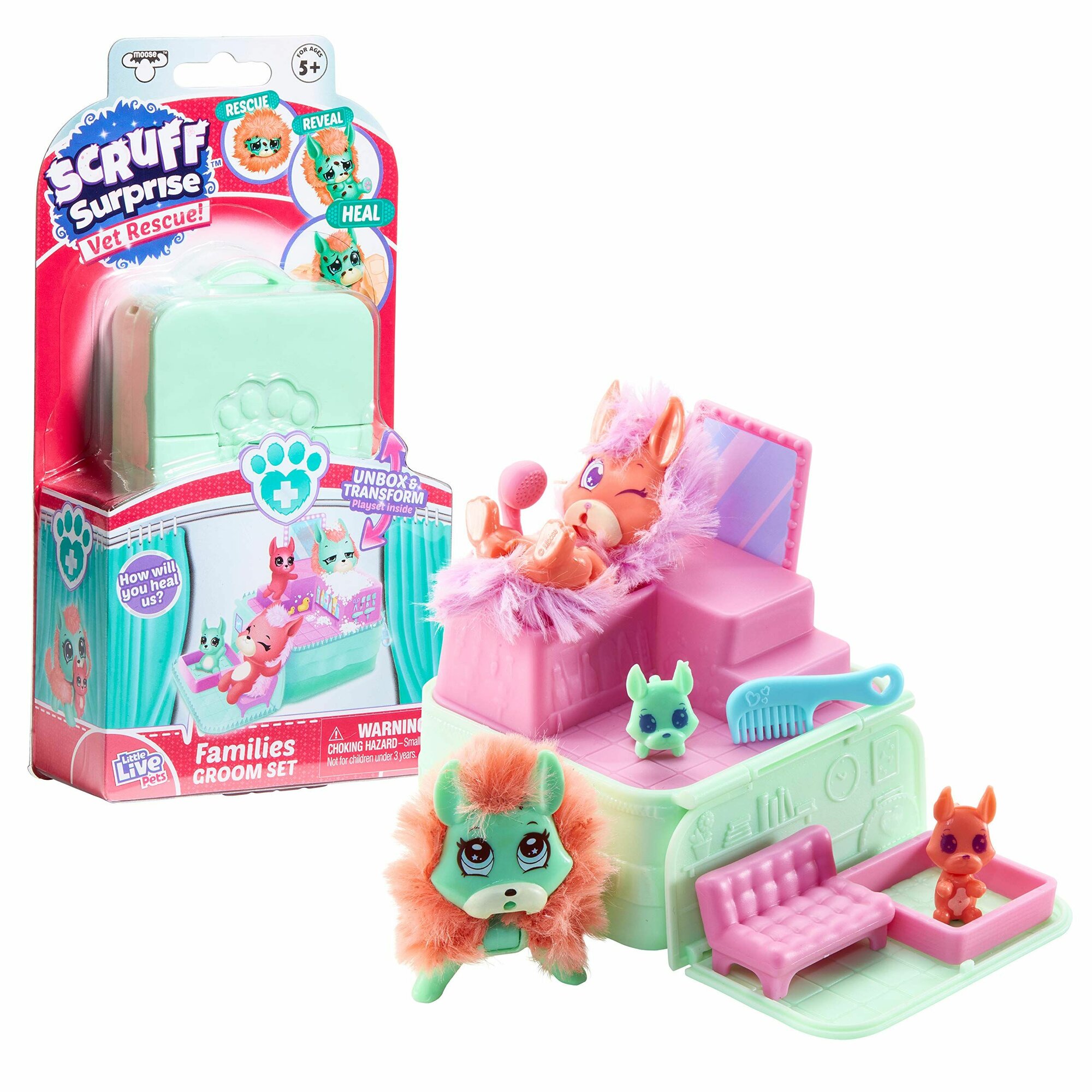 Moose Little Live Pets Scruff Surprise Vet Rescue families Groom Set /Собачья семья жених комплект , Детские игрушки