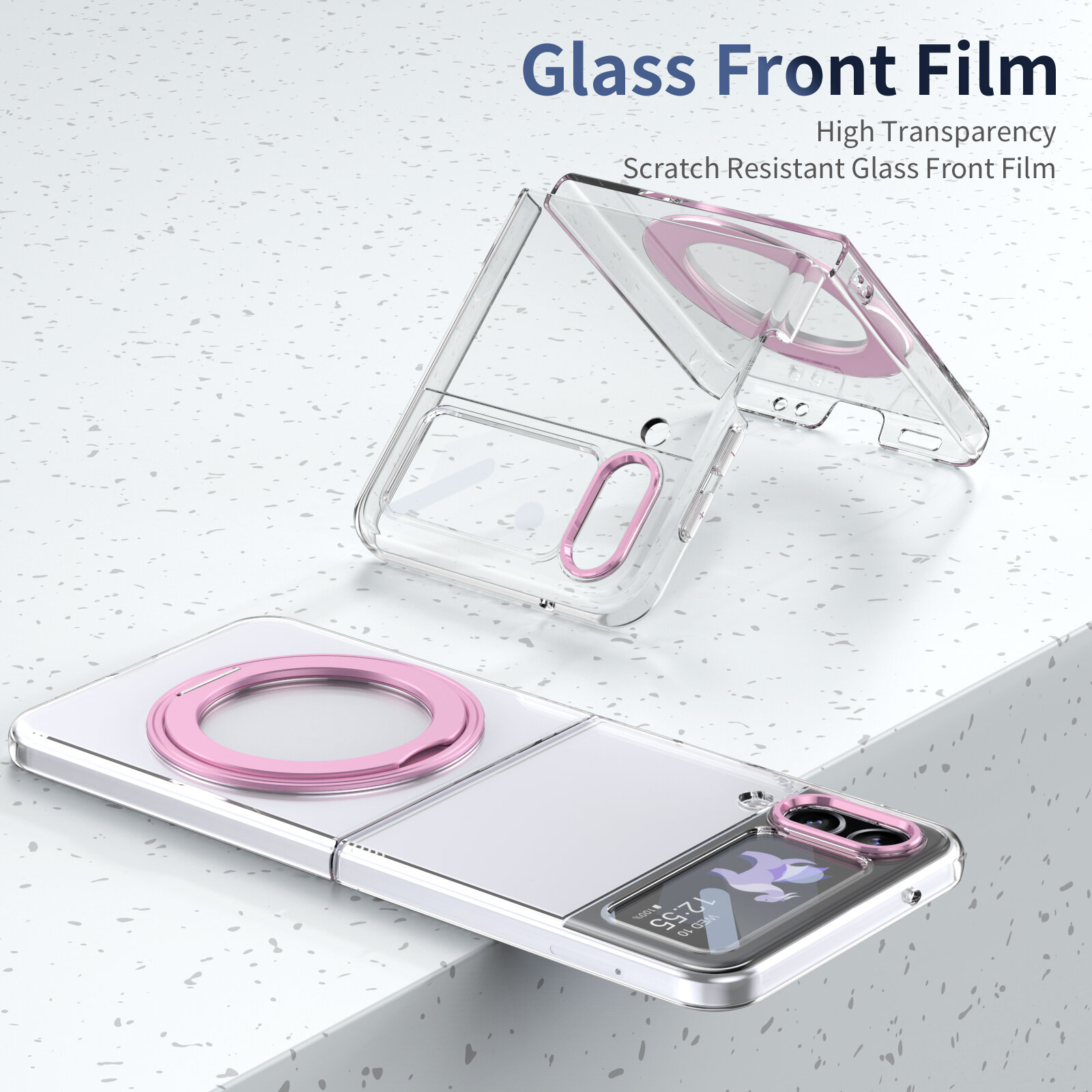 Подходит для Samsung Galaxy Z Flip4 / Самсунг Галакси Z Flip4 Чехол для смартфона, складной подставкой для телефона и защитной пленкой для экрана, Z Flip 4, подставка, прозрачный,360° Полная защита,