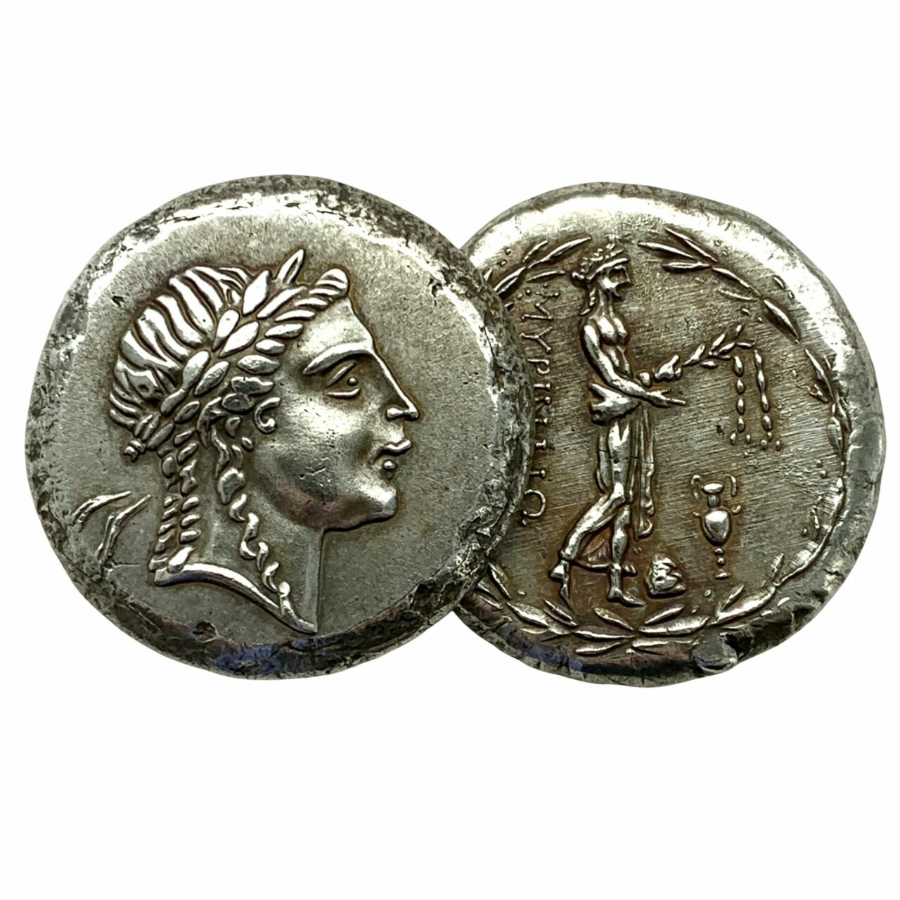 Античная монета Тетрадрахма 16-143 года до н. э. Мирина Айолис Аполлон. Редкая коллекционная.