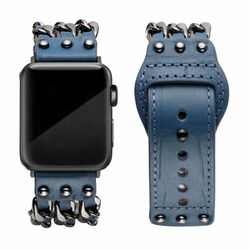 Кожаный металлический ремешок для часов iWatch Ultra Series SE 8 7 6 5 4 3 2 1, синий,38mm,40mm,41mm