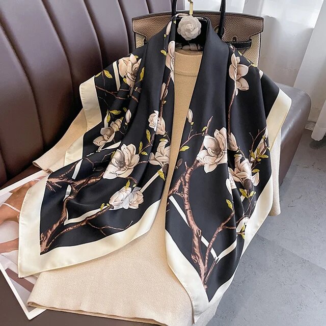 90*90 см Элитный бренд простой шелковый квадратный шарф хиджаб женский бандана мягкие шарфы шейный платок женская шаль для волос повязка на голову