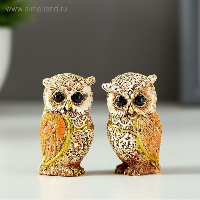 Фигурка полистоун «Филин беж с оранжевыми крыльями», 5×2.8×3 см, микс