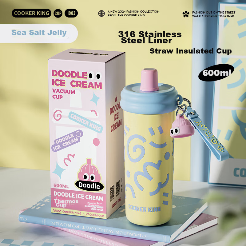 Chuidahuang Insulated Cup, 316 Stainless Steel, Stylish Design, Tea Infuser Cup for Women, Children's Straw Cup, Large Capacity Water Bottle, 600ml