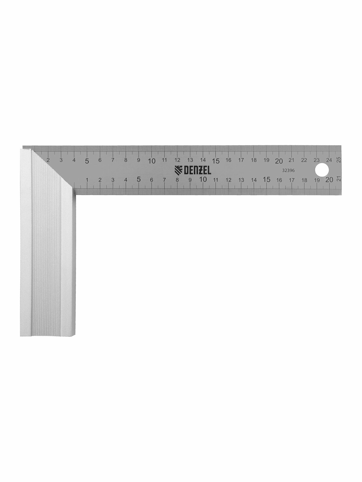 Угольник стальной Denzel нержавеющая сталь, градуировка, алюминиевое основание, 250 мм 32396
