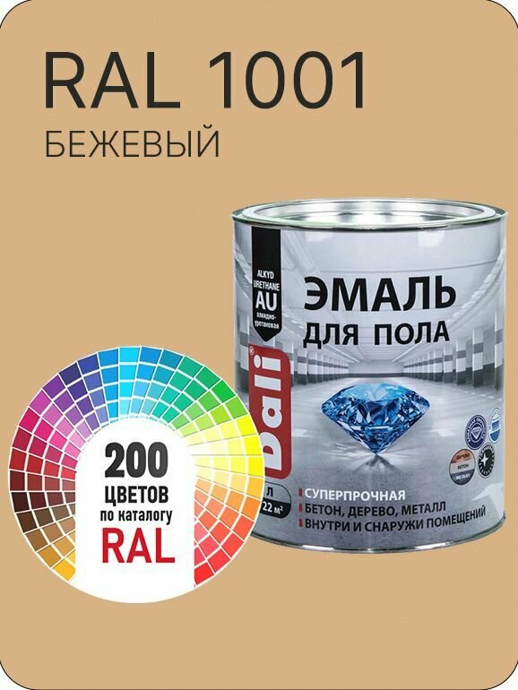Эмаль для пола Dali бетон дерево металл внутри и снаружи помещений цвет бежевая Ral 1001 2 л.