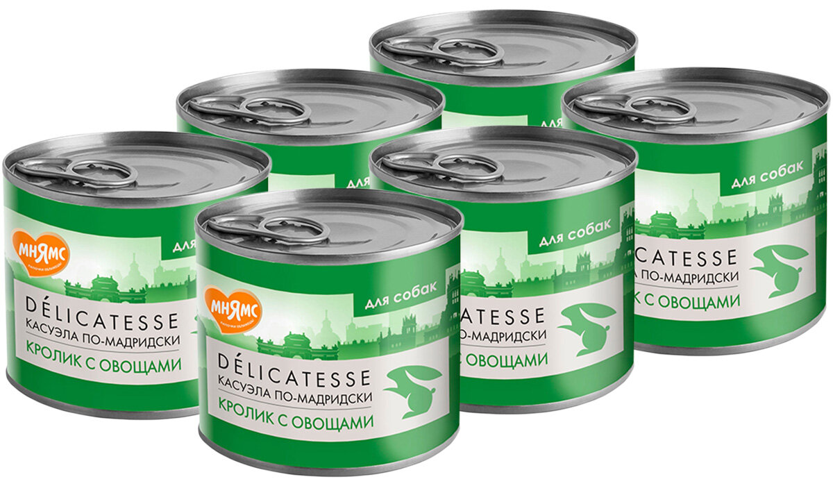 Влажный корм Мнямс Delicatesse Касуэла По-Мадридски для собак всех пород с кроликом и овощами банка, 200 г 6 шт