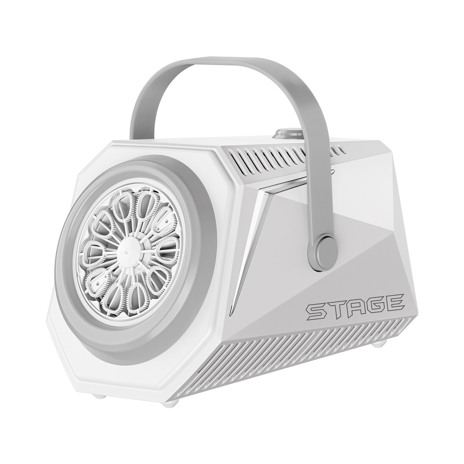 10 Hole Bubble Machine with Lamp Portable Bubble Maker Black White 21*13*13cm 8.3*5.2*5.2inch ABS One-click Start Electric Bubble Blower Machine with Handle Powered by 4*AA Batteries for Birthday Outdoor Wedding Christmas Party Stage