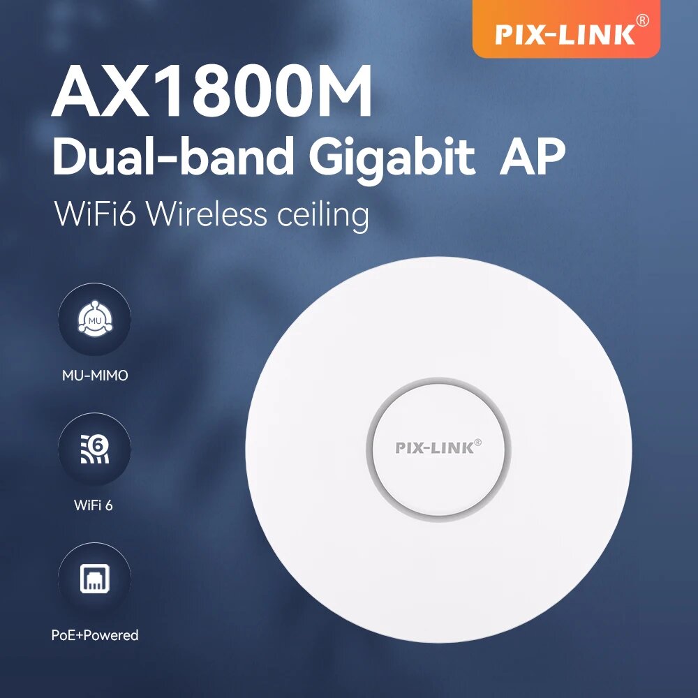 PIX-LINK CAP07 1800M Беспроводная точка доступа Wi-Fi 6, двухдиапазонная потолочная панель точки доступа POE 802.11ax Gigabit для отелей и квартир