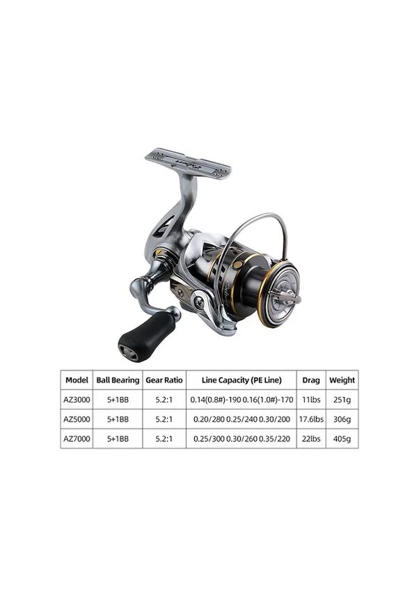 Металлическая рыболовная катушка с плавной работой: модели Az3000, Az5000, Az7000