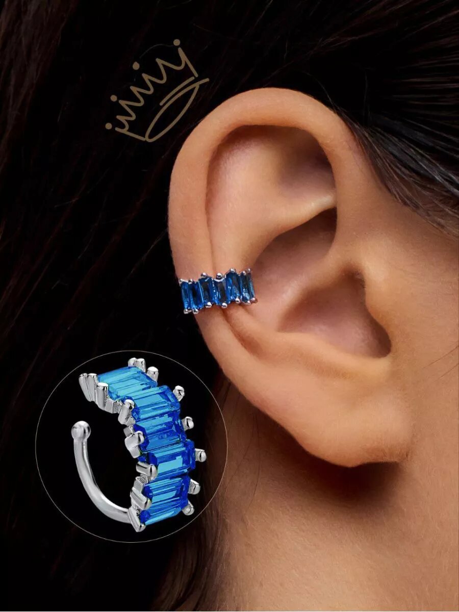 Серьги одиночные, каффы, стекло