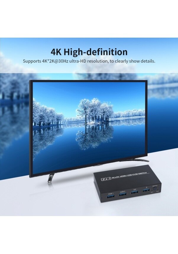 Aimos Am-KVM 201CL — это 2-в-1 HDMI/USB KVM-переключатель с поддержкой HD 2K/4K. Два хоста используют один комплект: монитор, клавиатура и мышь.