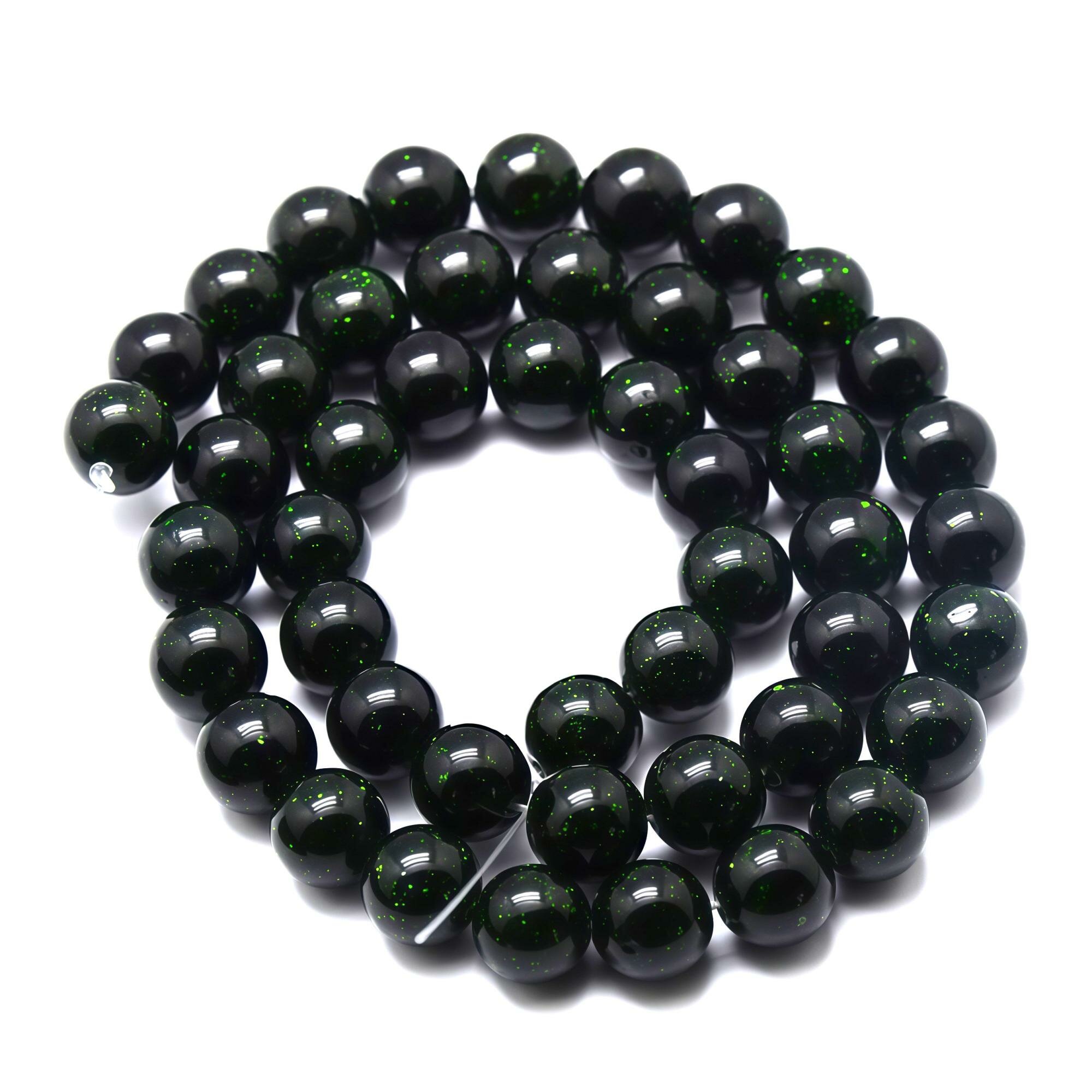 Бусины каменные, авантюрин (имитация), зеленый, 6мм, 65 шт, низка