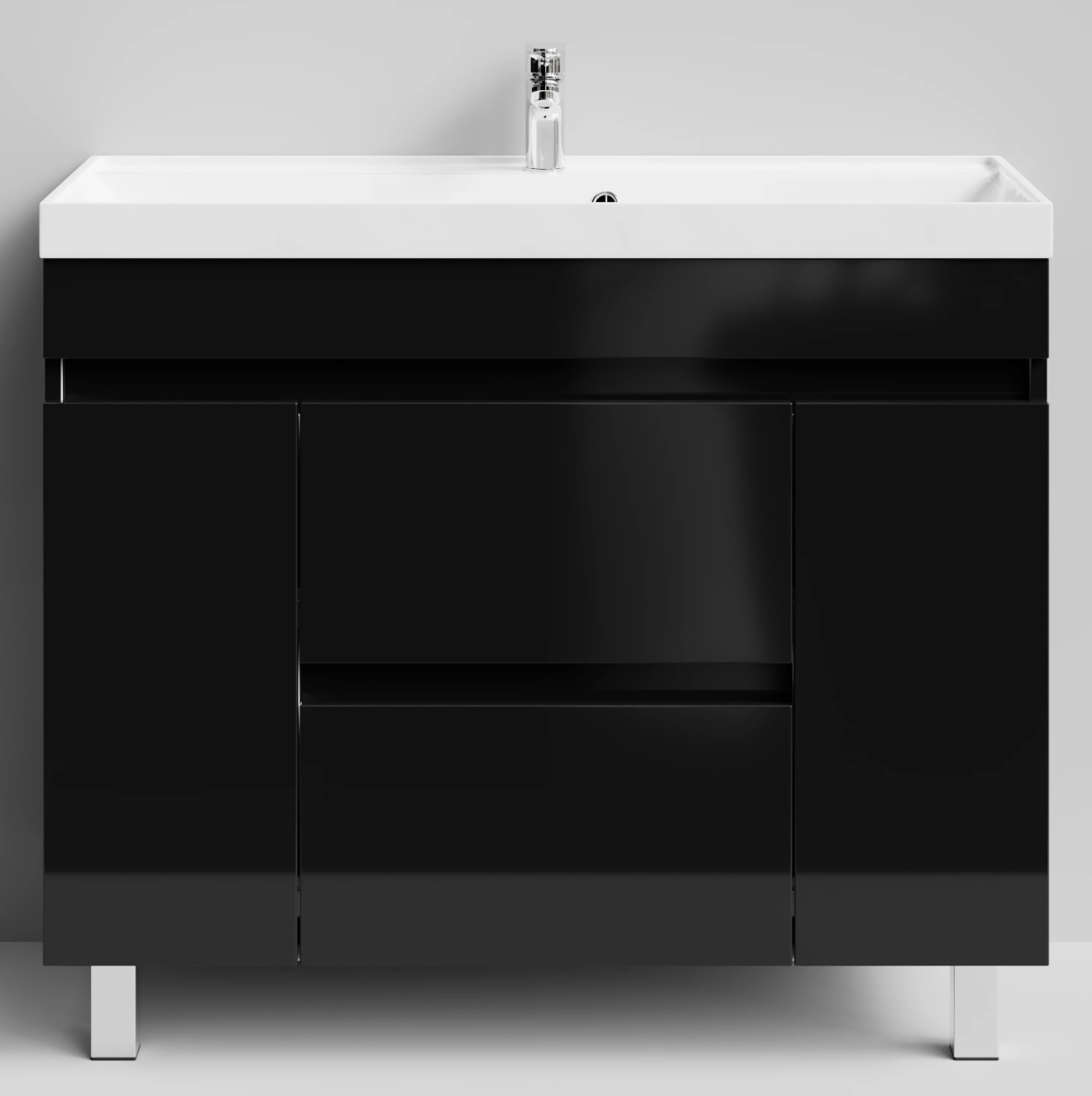 Тумба с раковиной Бест 100 (2 ящика, 2 двери) напольный, черный глянец