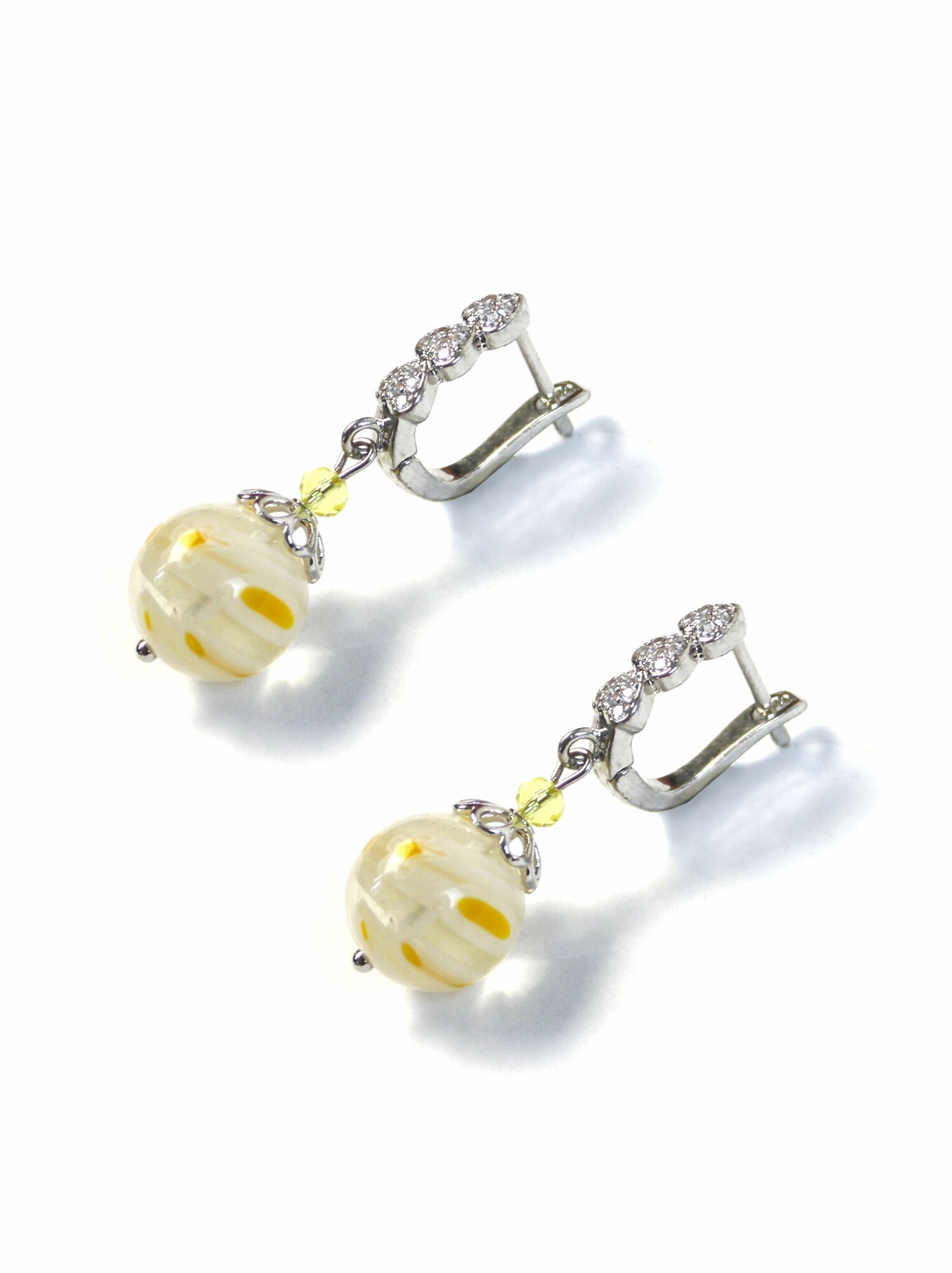 Серьги, металл, фианит, муранское стекло