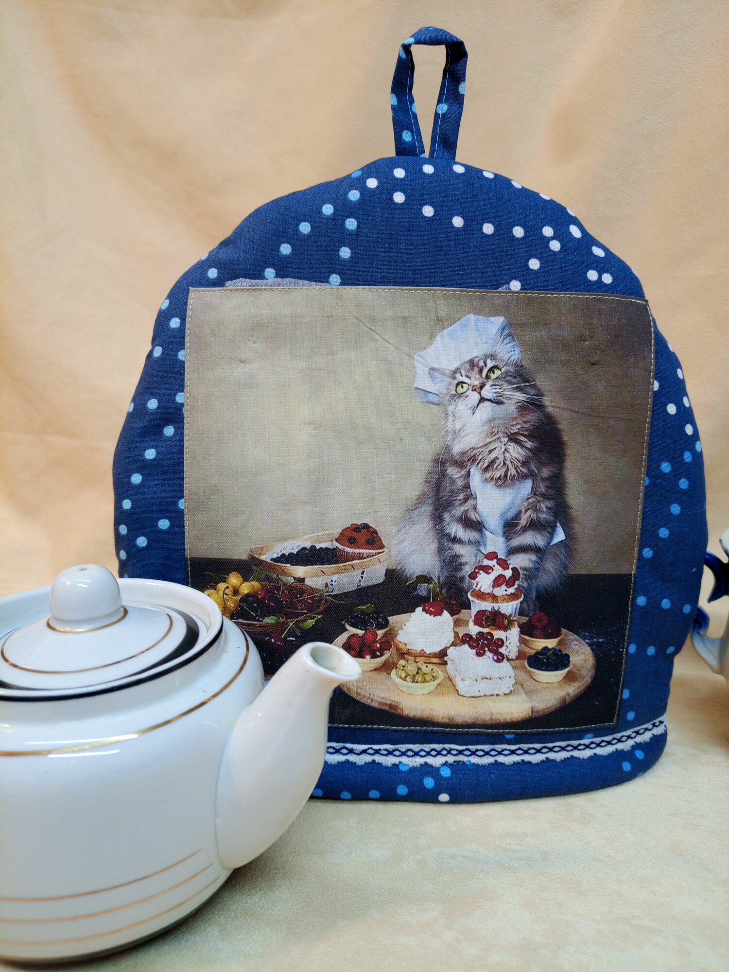 Грелка на чайник "Кот кулинар" хлопок 27х28 см.