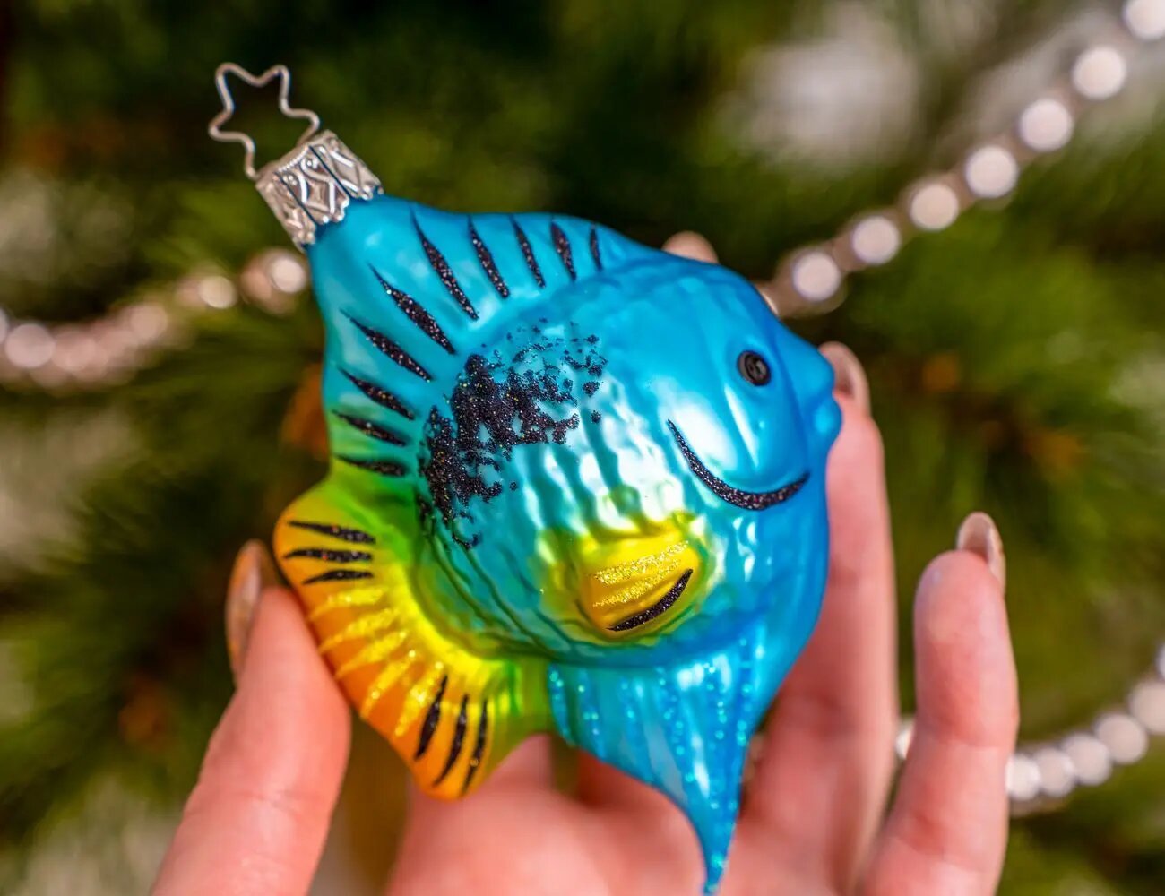 Ёлочная игрушка рыба хирург, стекло, 11 см, Inge Glas