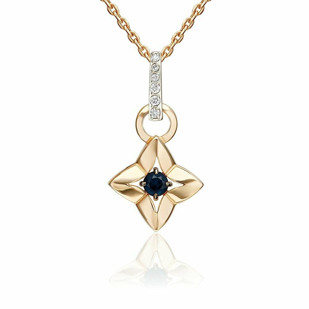 Подвеска, красное золото, 585 проба, бриллиант, сапфир